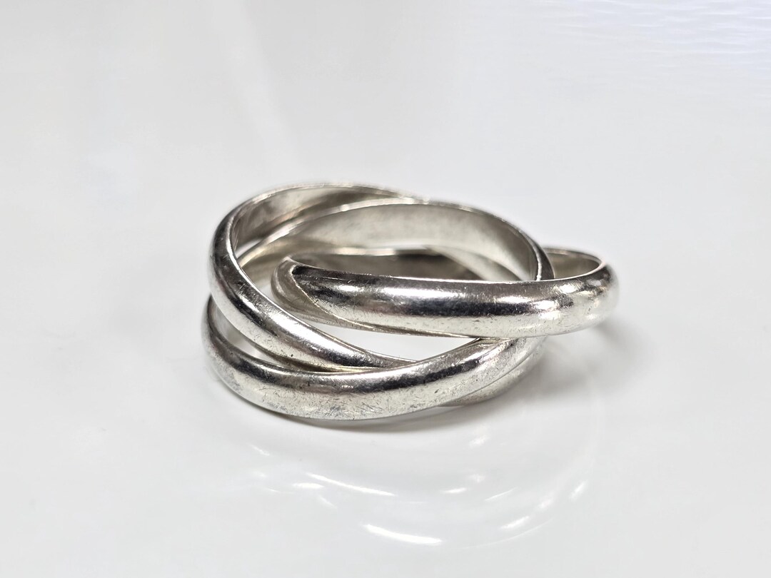 Vintage Sterling Silver Interlocking Three Band Ring Size 6.25 - Etsy