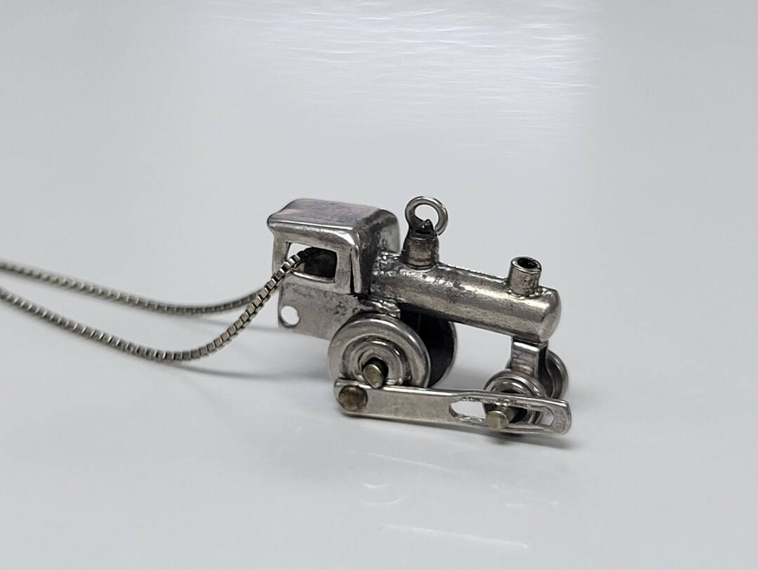 Sterling Silver Steam Train Locomotive Pendant on Box Chain Dainty ...