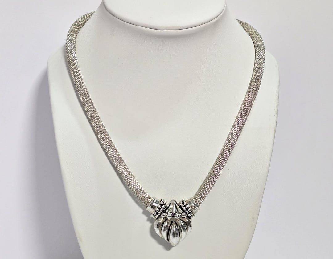 Joseph Esposito Sterling Silver Mesh Necklace Snap Clasp Espo Sig Size ...
