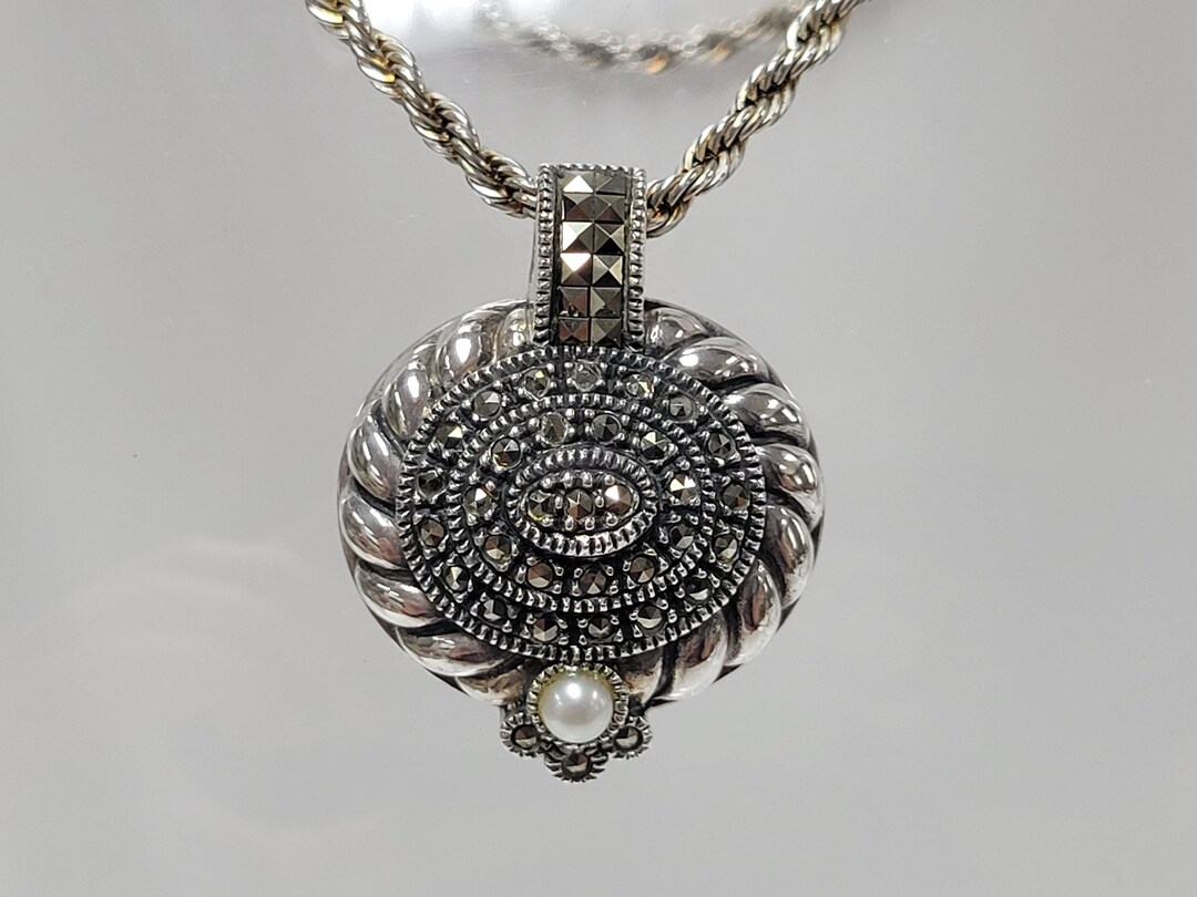 Judith Jack Sterling Silver Genuine Pearl and Marcasites Pendant on ...