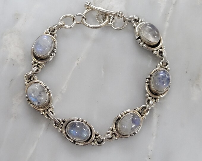 Sterling Silver Moonstone Tennnis Bracelet Toggle Clasp Size 7 in (J40 ...