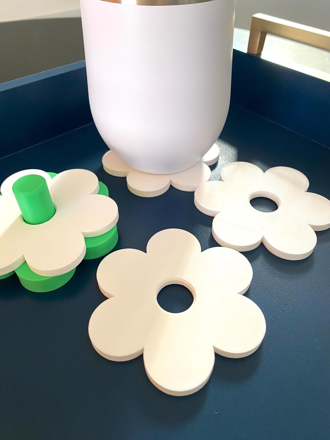 3D Printed Daisy Coaster Set: Fun Flower Coasters With Base - Etsy