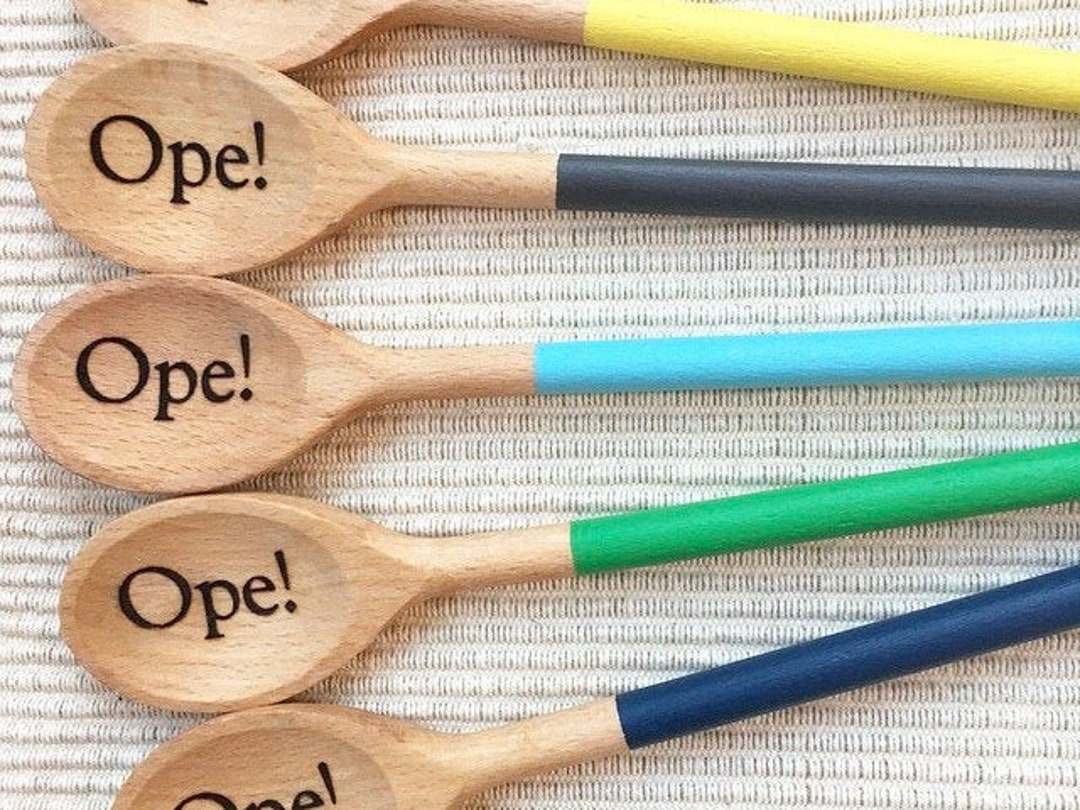 Engraved Wooden Cooking Spoon: Hand-painted "ope!" Design - Etsy