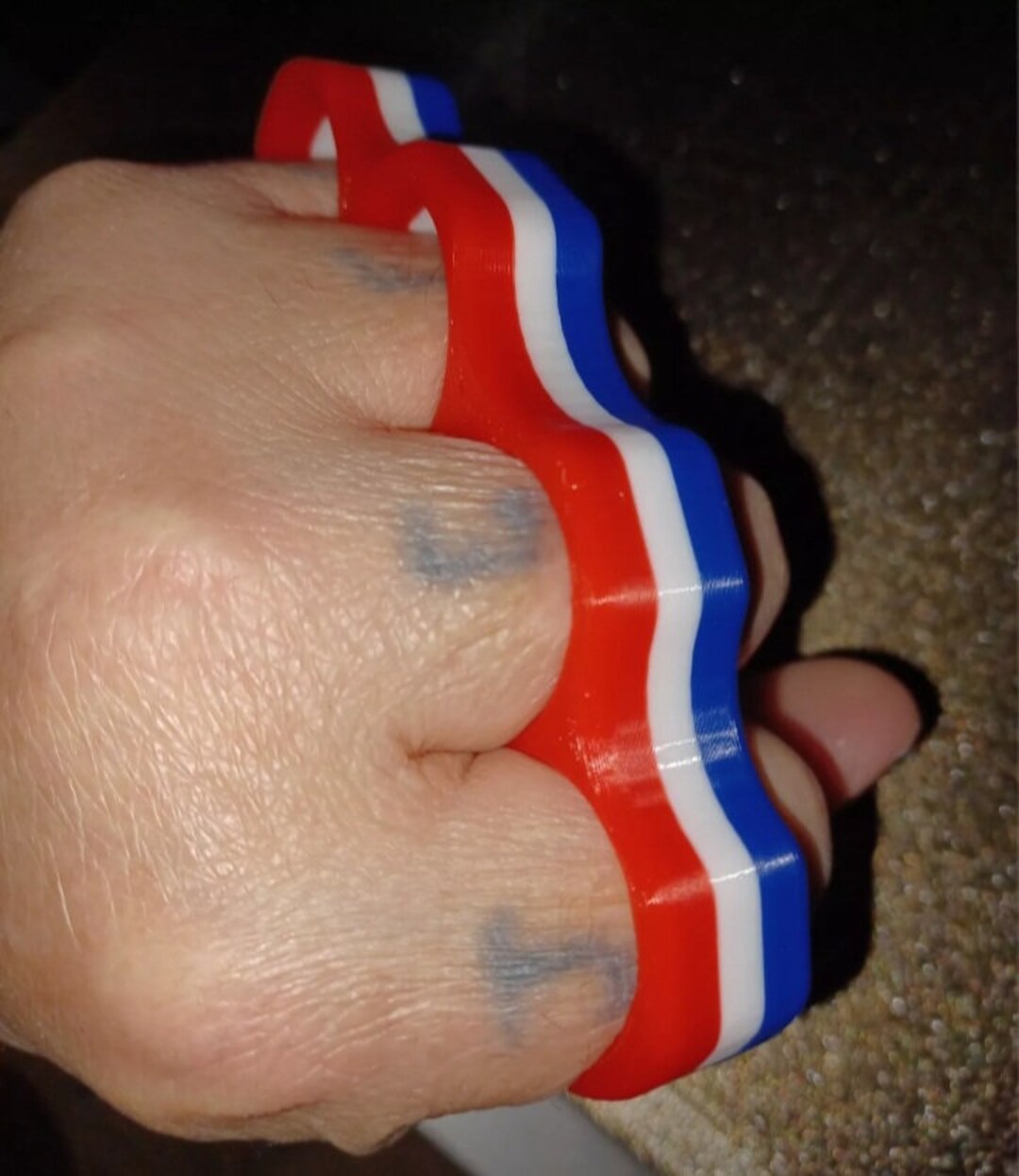 Red White & Blue 3D Printed Thick Knuckles Great Gift Full Size Hand ...