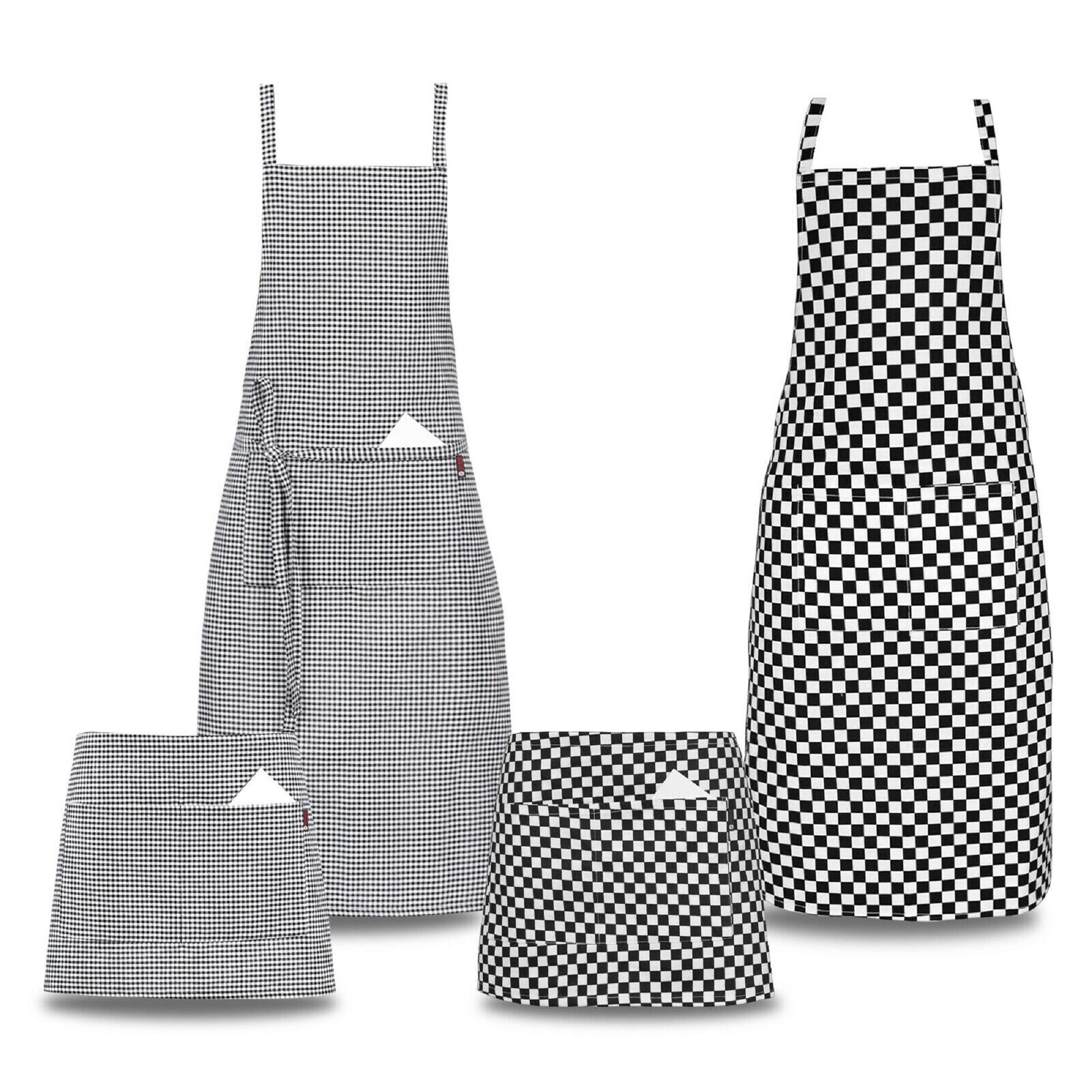 Apron | Check Apron | Black & White Check Bib Apron | Plain Front ...