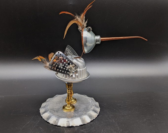 Metal Bird Sculpture With Found Objects - Assemblage Art - Upcycle ...
