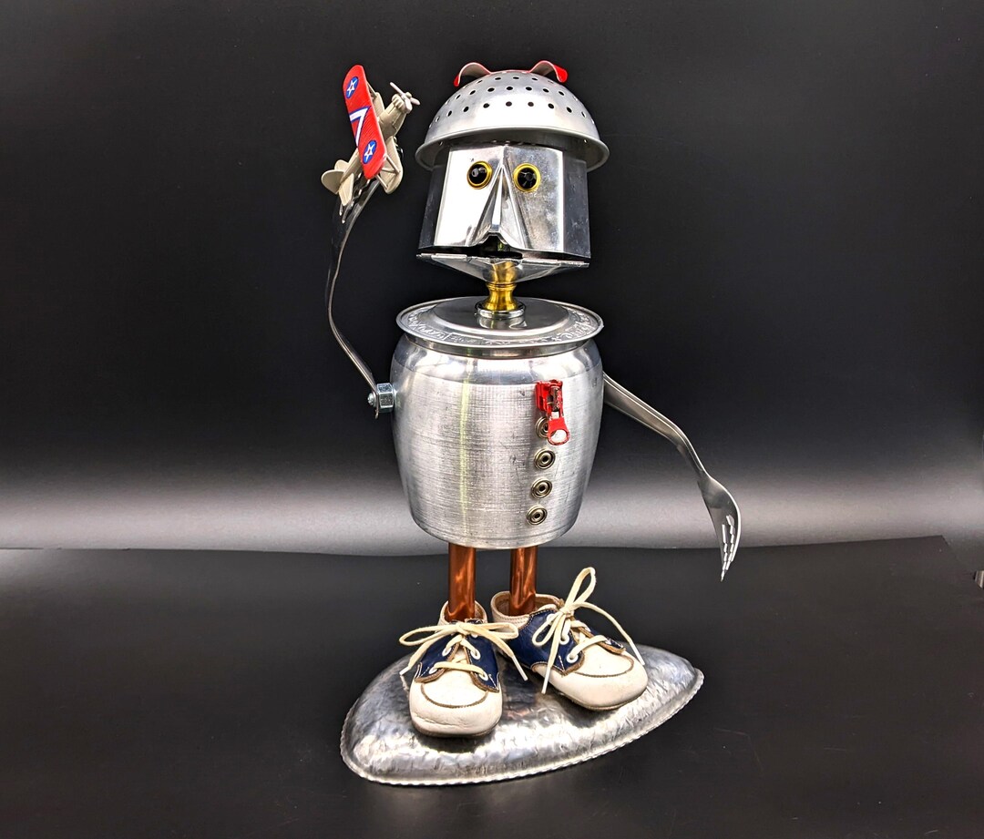 Found Object Robot Boy With Toy Plane Assemblage Art Sculpture up ...