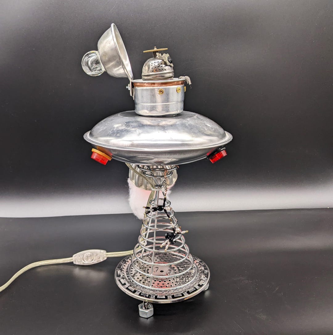Alien Flying Saucer With Abductees Lamp - Found Object Art - Assemblage ...