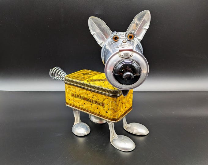 Found Object Dog Assemblage - Peanut Tin Dog - Upcycled Repurposed Dog ...