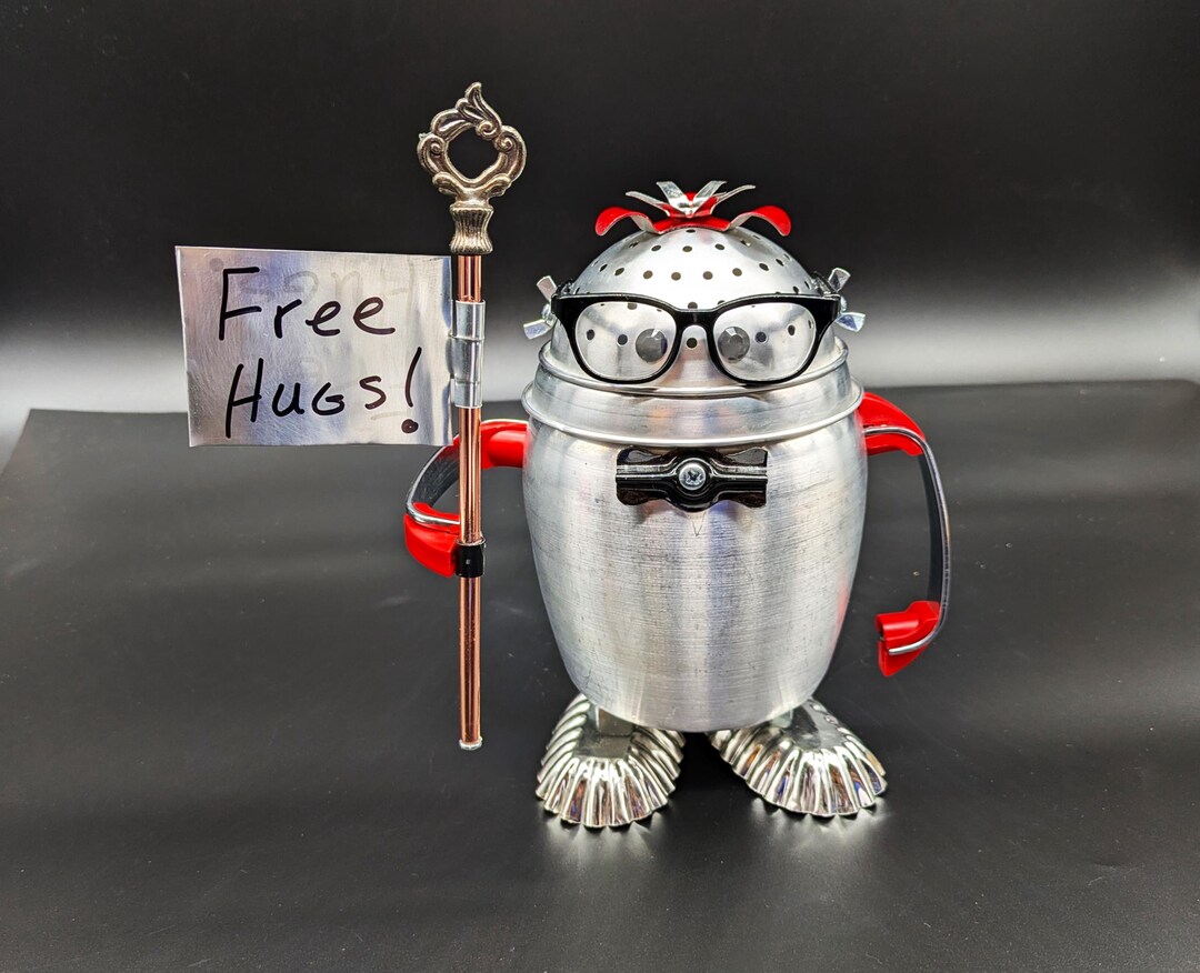 Android Robot With Free Hugs Sign Found Object Robot Assemblage Art ...