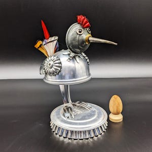 Metal Chicken Sculpture - Found Object Art - Whimsical Chicken With Egg ...
