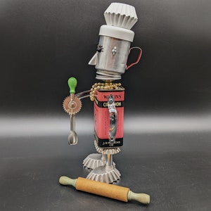 Chef Baker Sculpture Found Object Robot Assemblage Art Vintage Kitchen ...