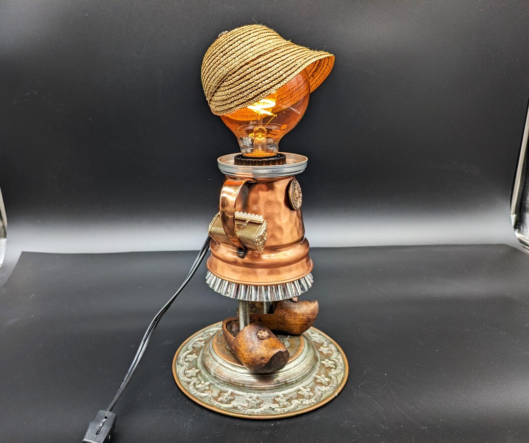 Found Object Lamp - Assemblage Sculpture Lighting - Light Bulb Head ...