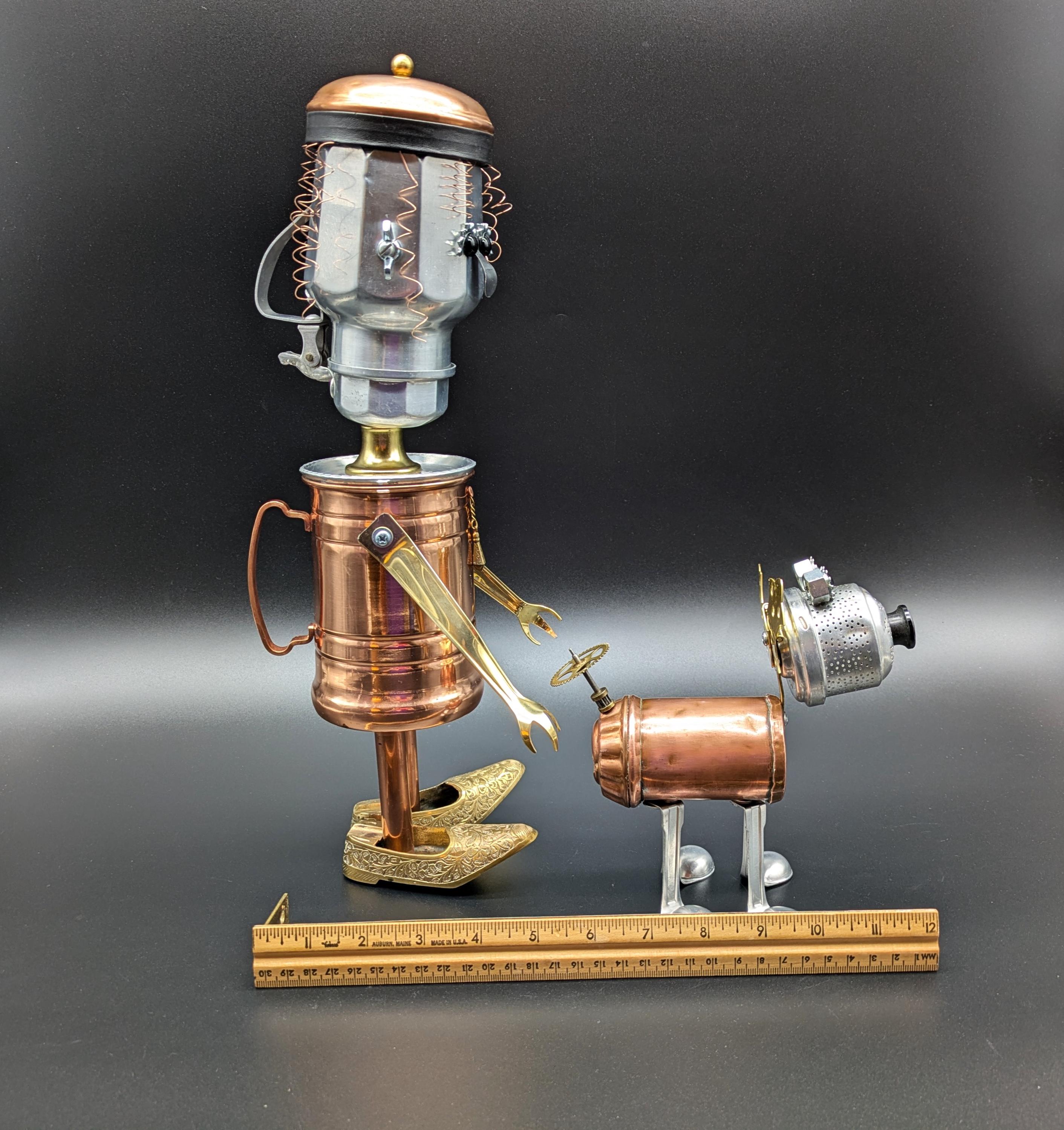 Copper Robot With Dog - Found Object Art - Assemblage Sculpture - Dog ...