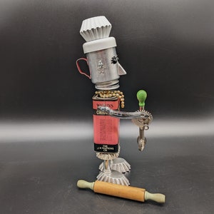 Chef Baker Sculpture Found Object Robot Assemblage Art Vintage Kitchen ...