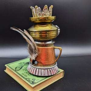 Found Object Owl Sculpture - Brass and Copper Owl With Crown - up ...