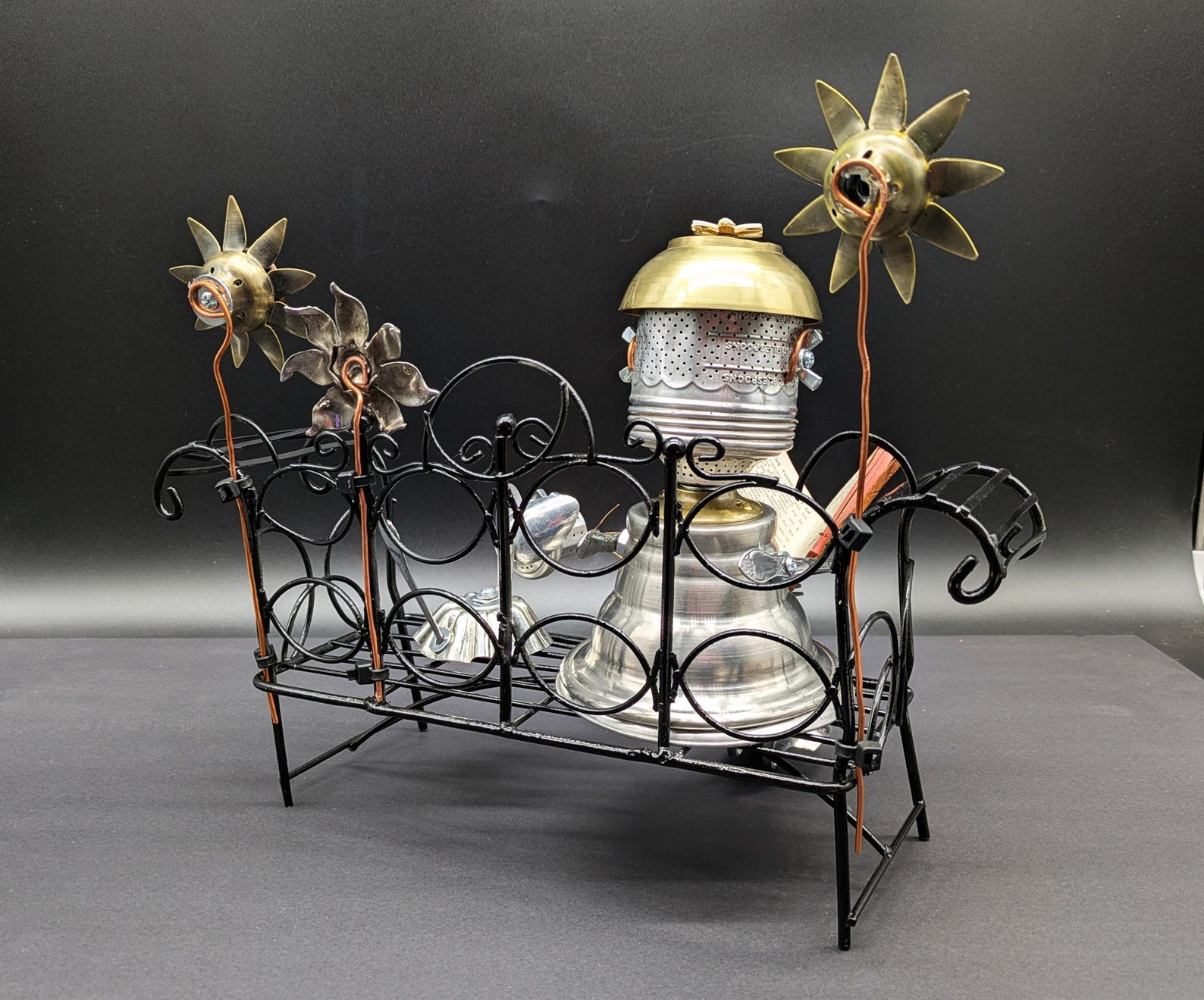 Found Object Art Sculpture: Woman Reading With Dog or Cat on Bench - Etsy