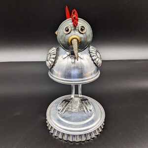 Metal Chicken Sculpture - Found Object Art - Whimsical Chicken With Egg ...