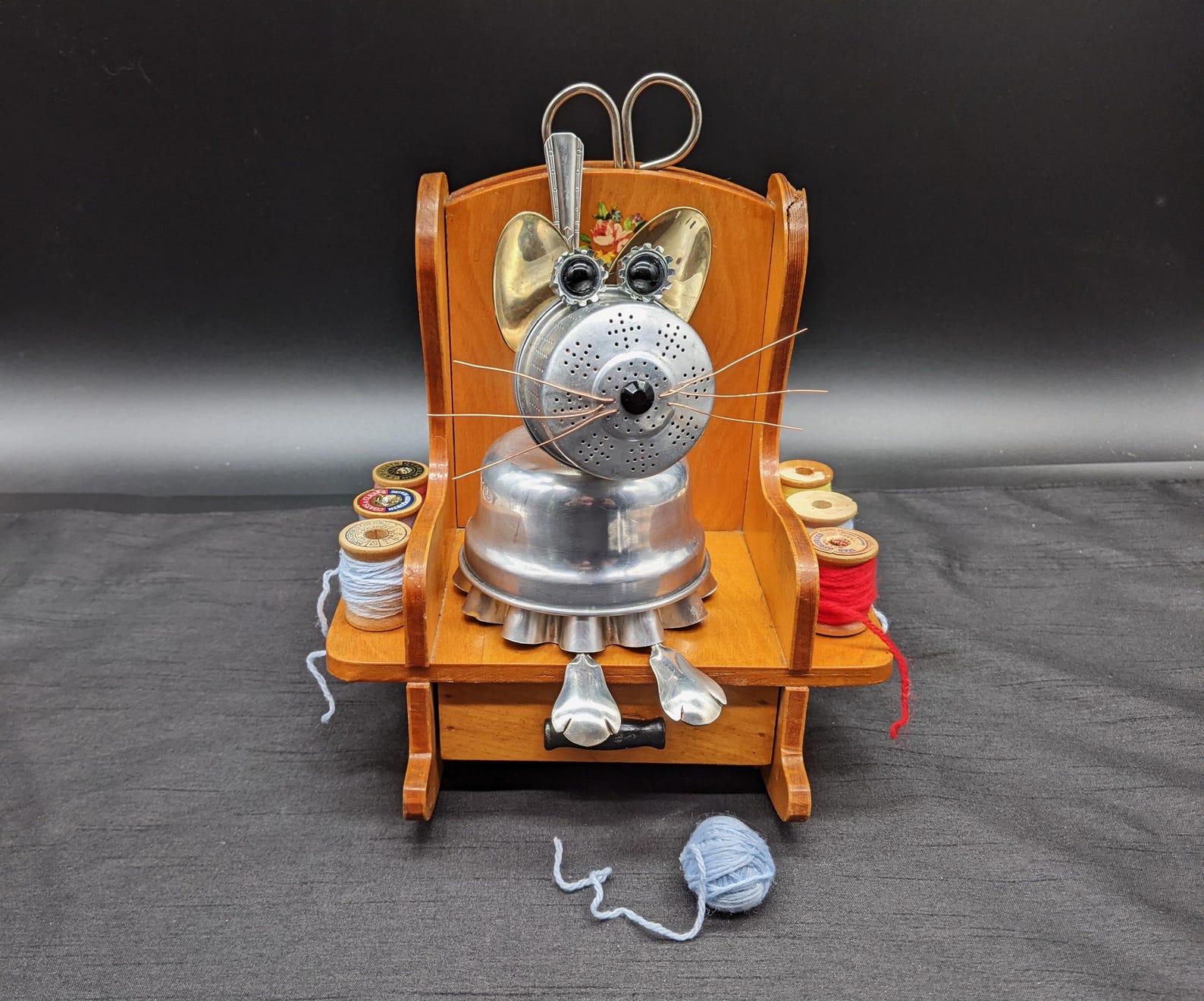 Cat on Sewing Rocker - Found Object Art - Upcycled Assemblage Sculpture ...