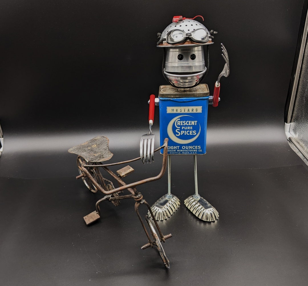 Robot Bicyclist Sculpture - Found Object Art - Robot With Upcycled ...