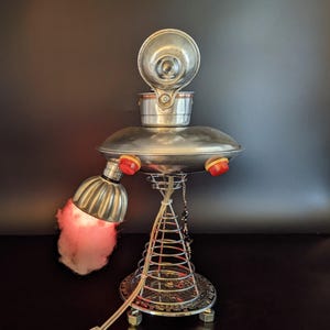 Alien Flying Saucer With Abductees Lamp Found Object Art Assemblage ...