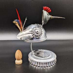 Metal Chicken Sculpture - Found Object Art - Whimsical Chicken With Egg ...