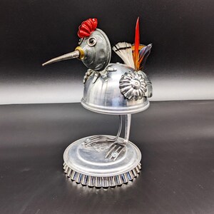 Metal Chicken Sculpture - Found Object Art - Whimsical Chicken With Egg ...