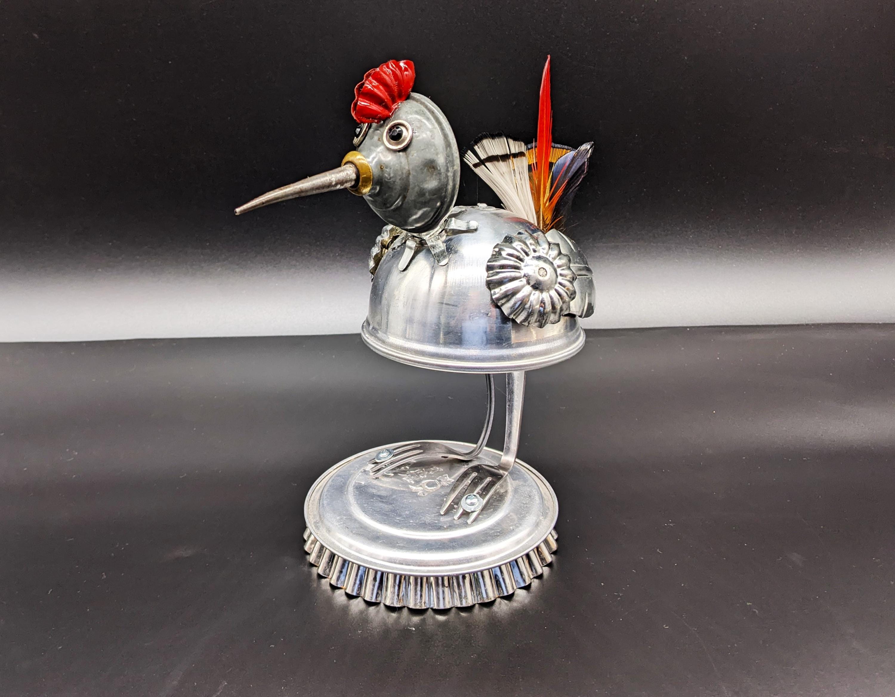 Metal Chicken Sculpture - Found Object Art - Whimsical Chicken With Egg ...