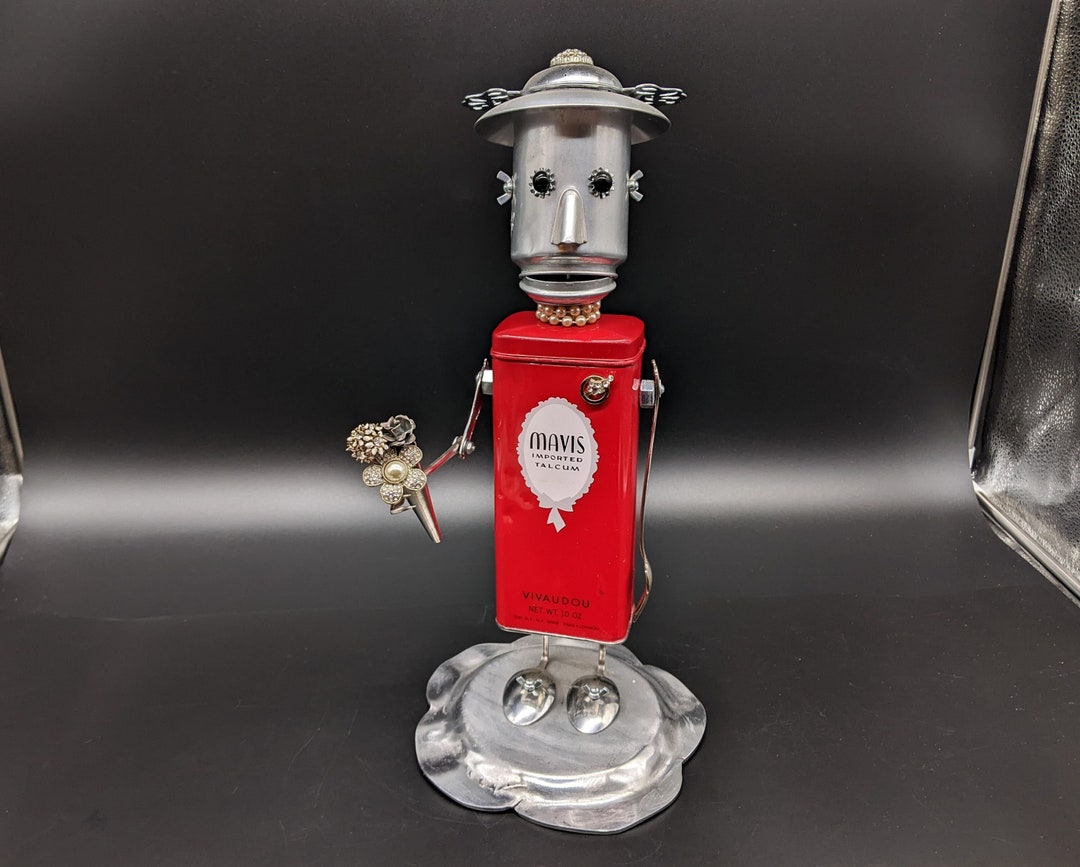 Metal Female Robot With Flowers Sculpture Found Object Robot Art Woman ...