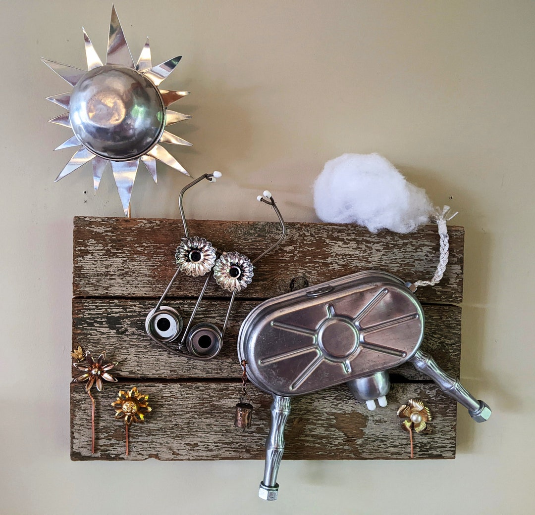 Cow Frolicking Wall Hanging - Found Object Art - Assemblage Art - Comical Farmhouse Art - Etsy