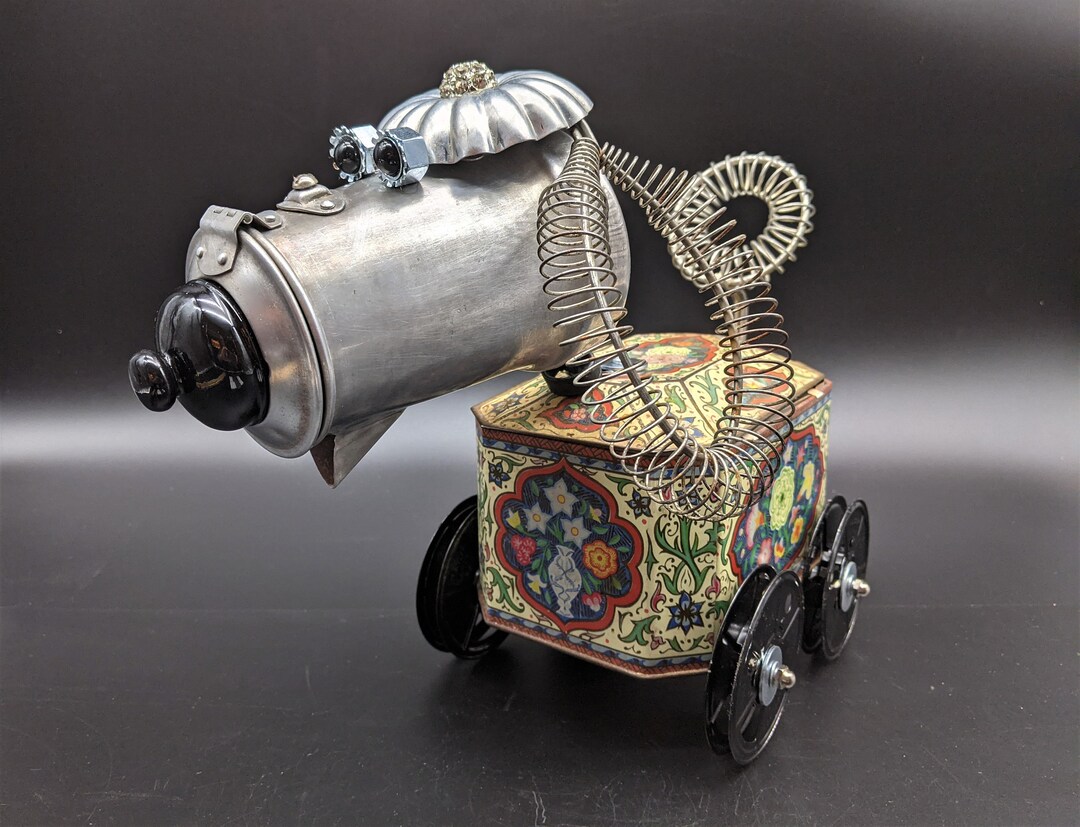 Dog on Wheels Sculpture Assemblage Art Upcycled Repurposed - Etsy