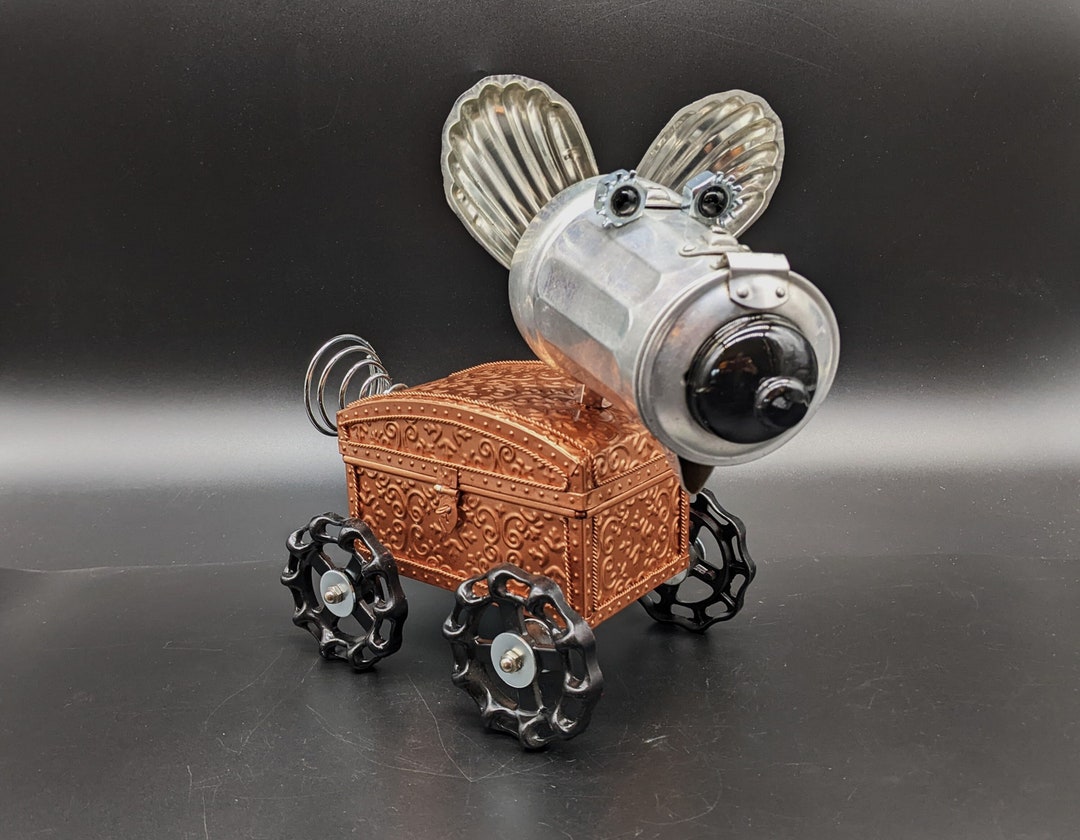 Metal Dog on Wheels Sculpture Found Object Robot Dog Assemblage Art Dog ...