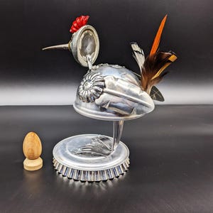 Metal Chicken Sculpture - Found Object Art - Whimsical Chicken With Egg ...