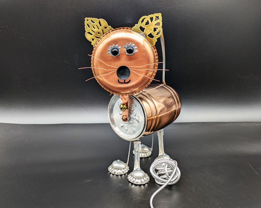 Copper Cat Sculpture - Found Object Cat - Assemblage Upcycled ...