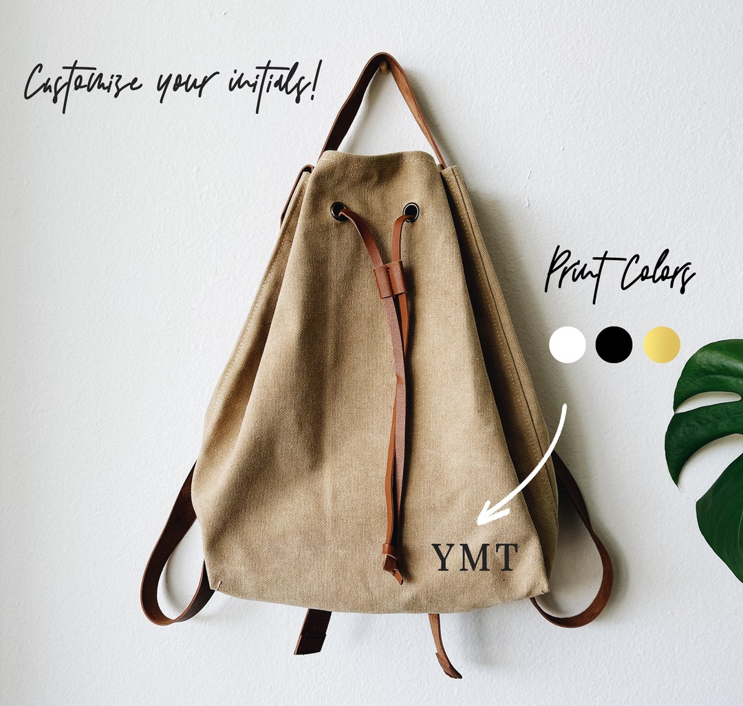 Customized Canvas With Leather Strap Backpack/daily Bag /gift ...