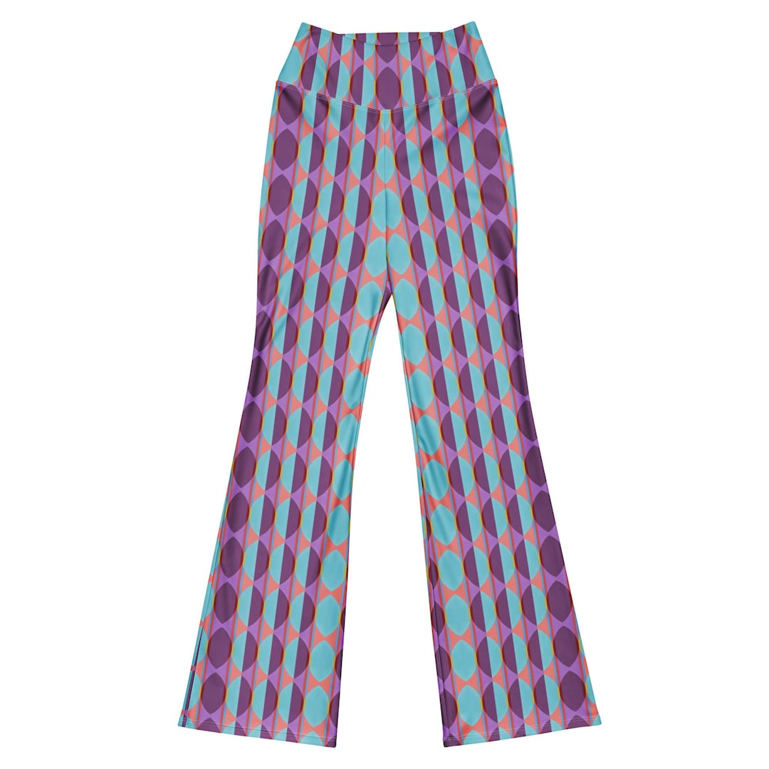 Pink Purple Blue Geometric Pattern Flare Leggings 70s N, Vintage Design ...