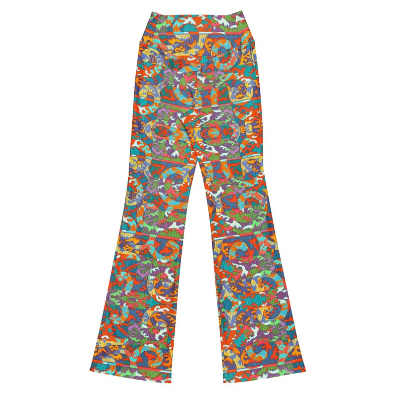 Colorful Flare Pants 70s Style Japanese Wave Pattern Geometric Retro ...