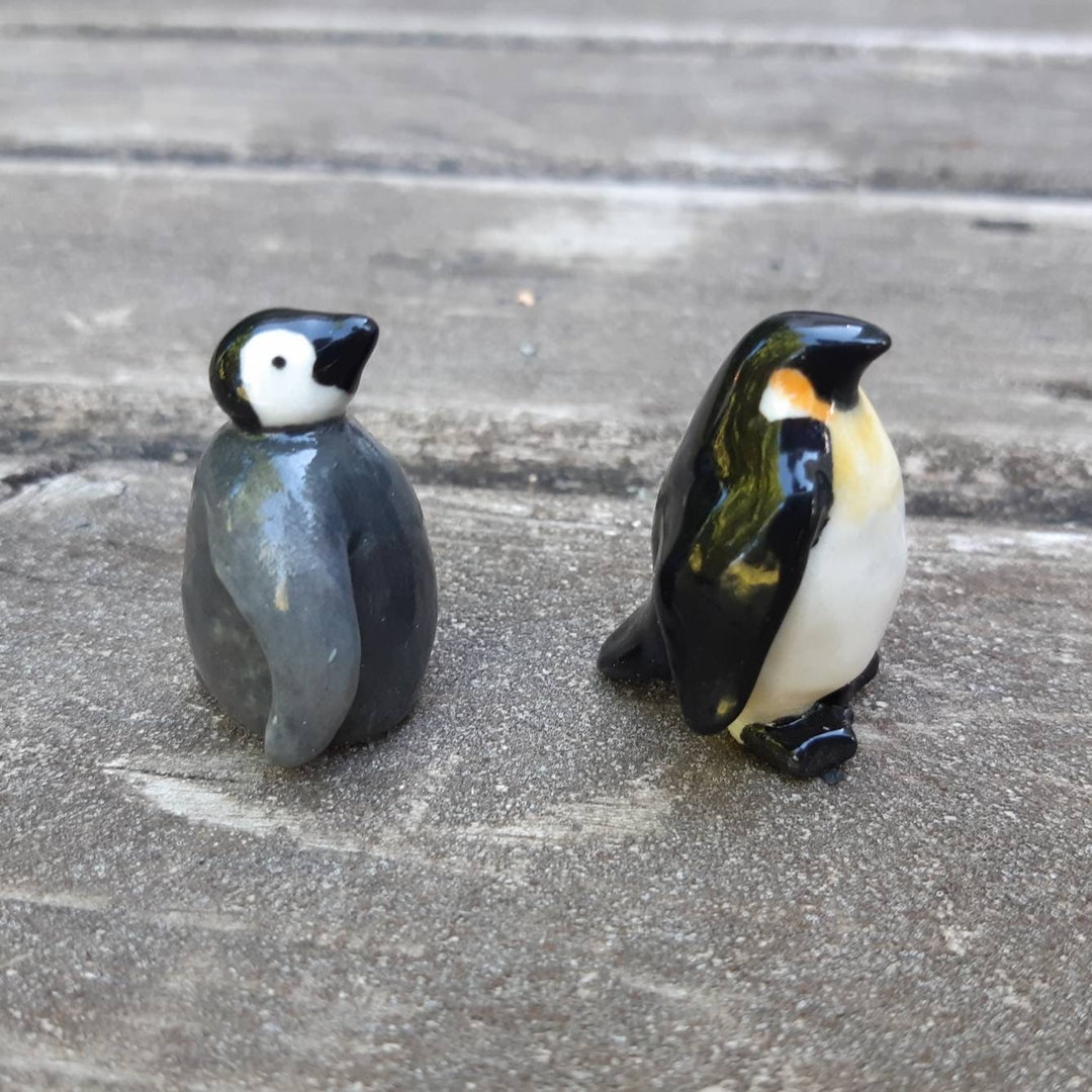Miniature Porcelain Penguin Figurine, Tiny Ceramic Emperor Penguin ...