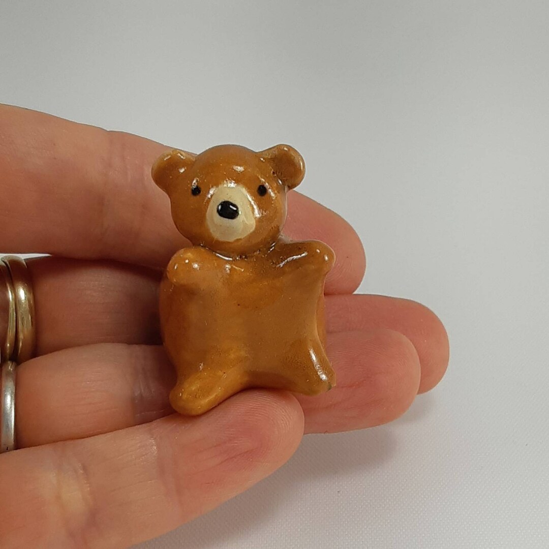 Miniature Porcelain Brown Bear Figurine, Tiny Ceramic Tan Bear Ornament ...