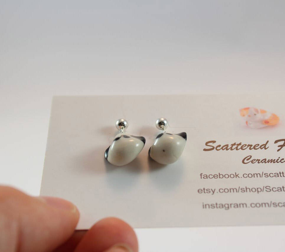 Miniature Porcelain Panda Bear Earrings Panda Silver Stud - Etsy