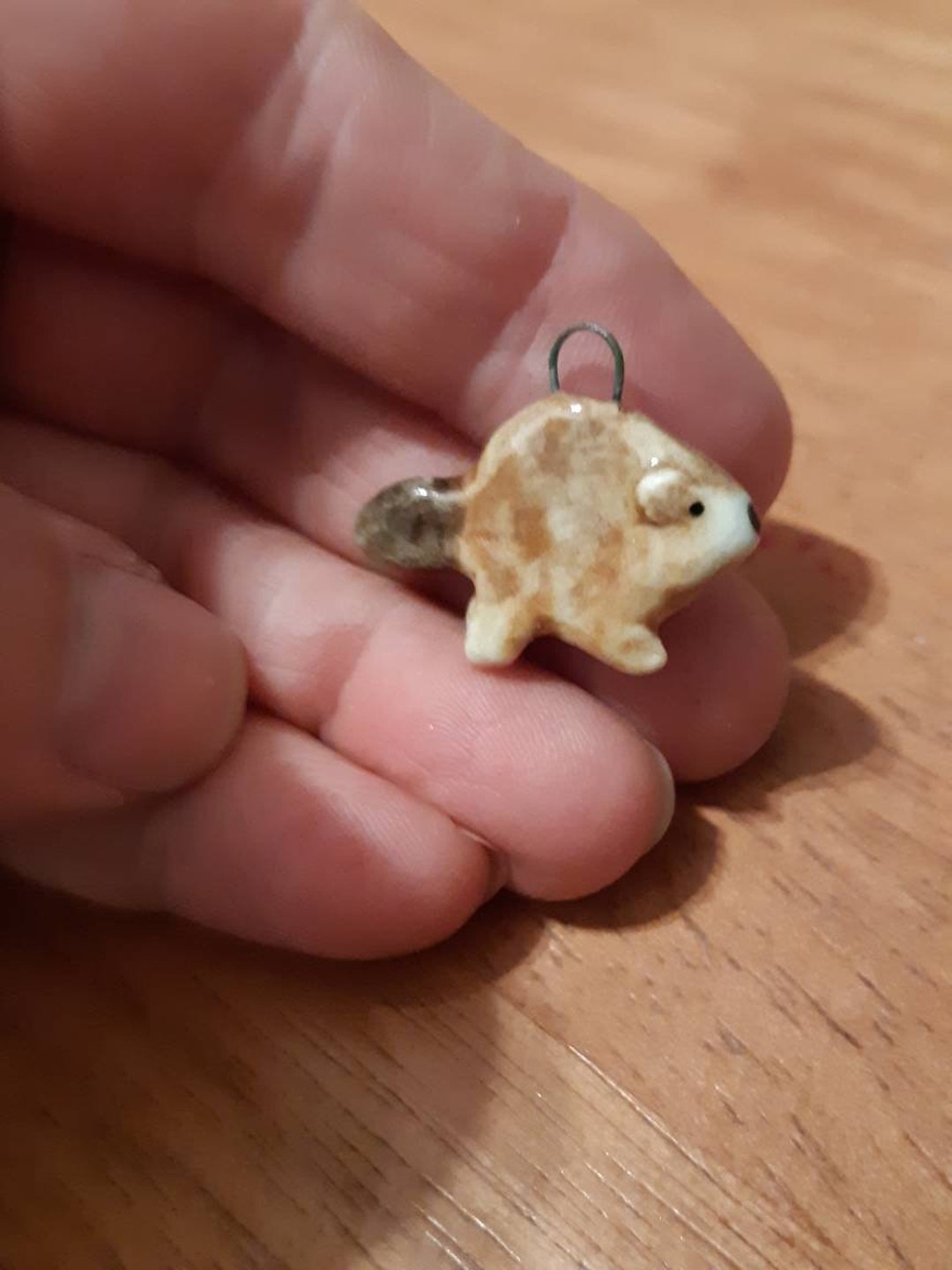 Miniature Porcelain Beaver Pendant, Brown Beaver Necklace Chain, Tiny ...
