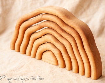 Wooden Unique Wavy Rainbow Stacker Colorful Waldorf Toys | Etsy