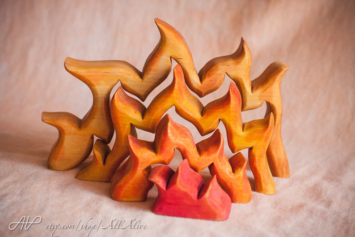 Wooden Fire element stacker food Coloring Waldorf toys | Etsy