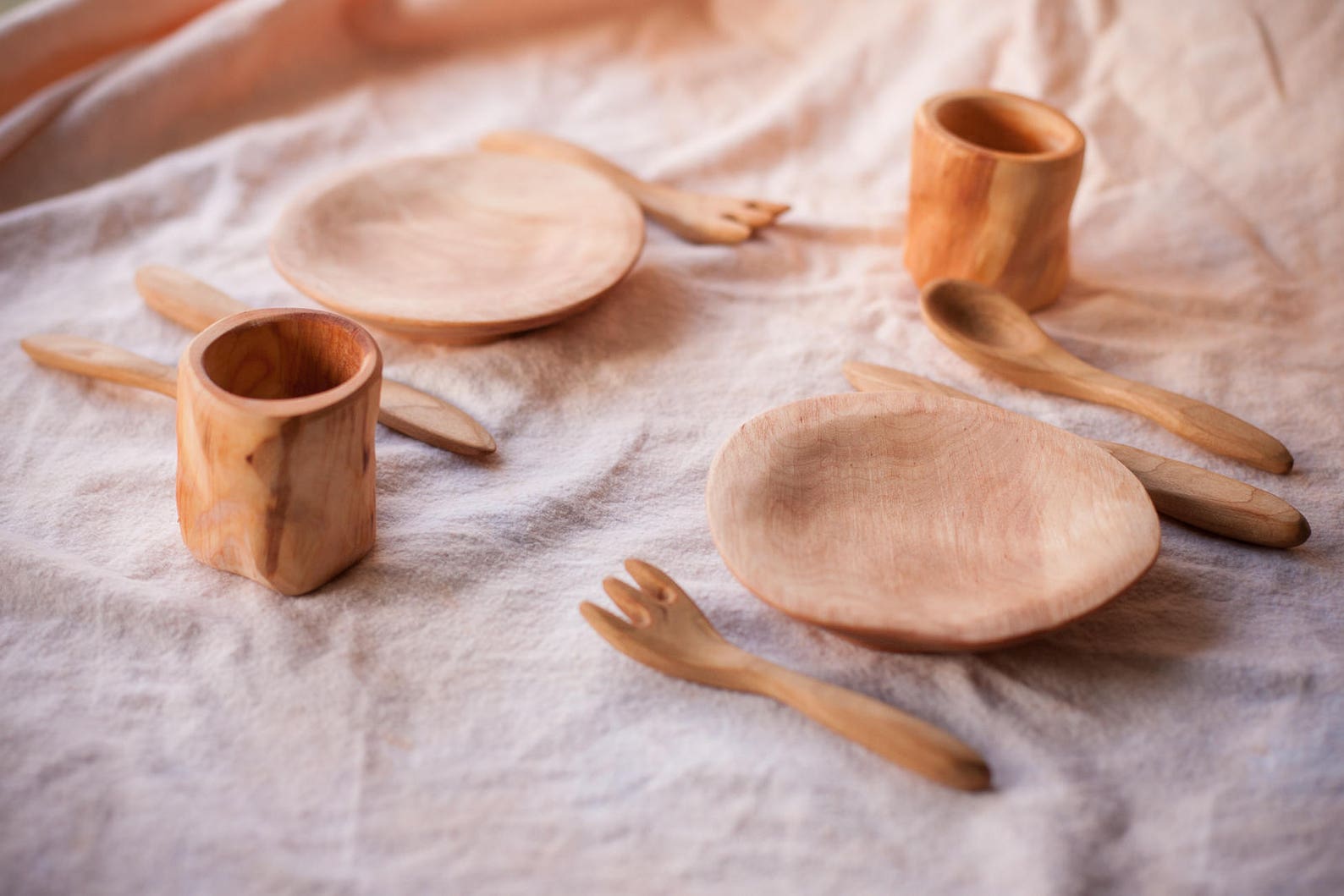 Wood Play Food - Wooden Toy Flatware Cutlery Set - Plate Glass Spoon ...