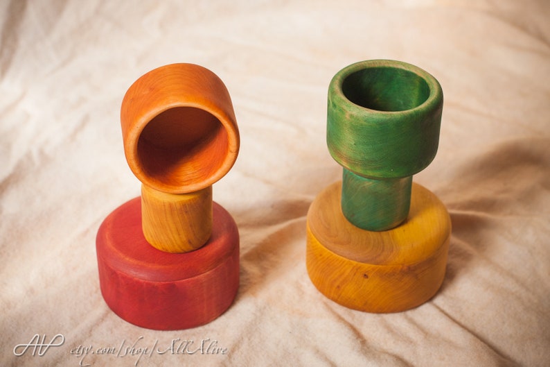 Wooden Rainbow Pyramid Stacking & Nesting Bowls Cups Colorful - Etsy