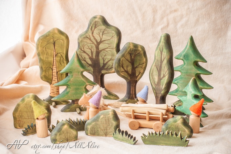 Wood Forest Big Toy Set 17pcs. Wooden Trees Bushes and - Etsy