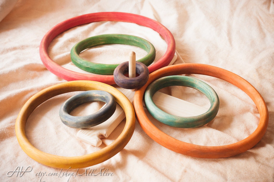 Wooden Rainbow Stacking Circles Set Throw Rings Game - Etsy
