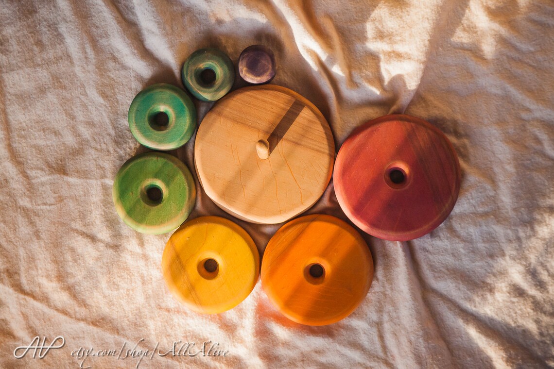 Wooden Rainbow Pyramid Stacking Toy Colorful Waldorf Toys - Etsy