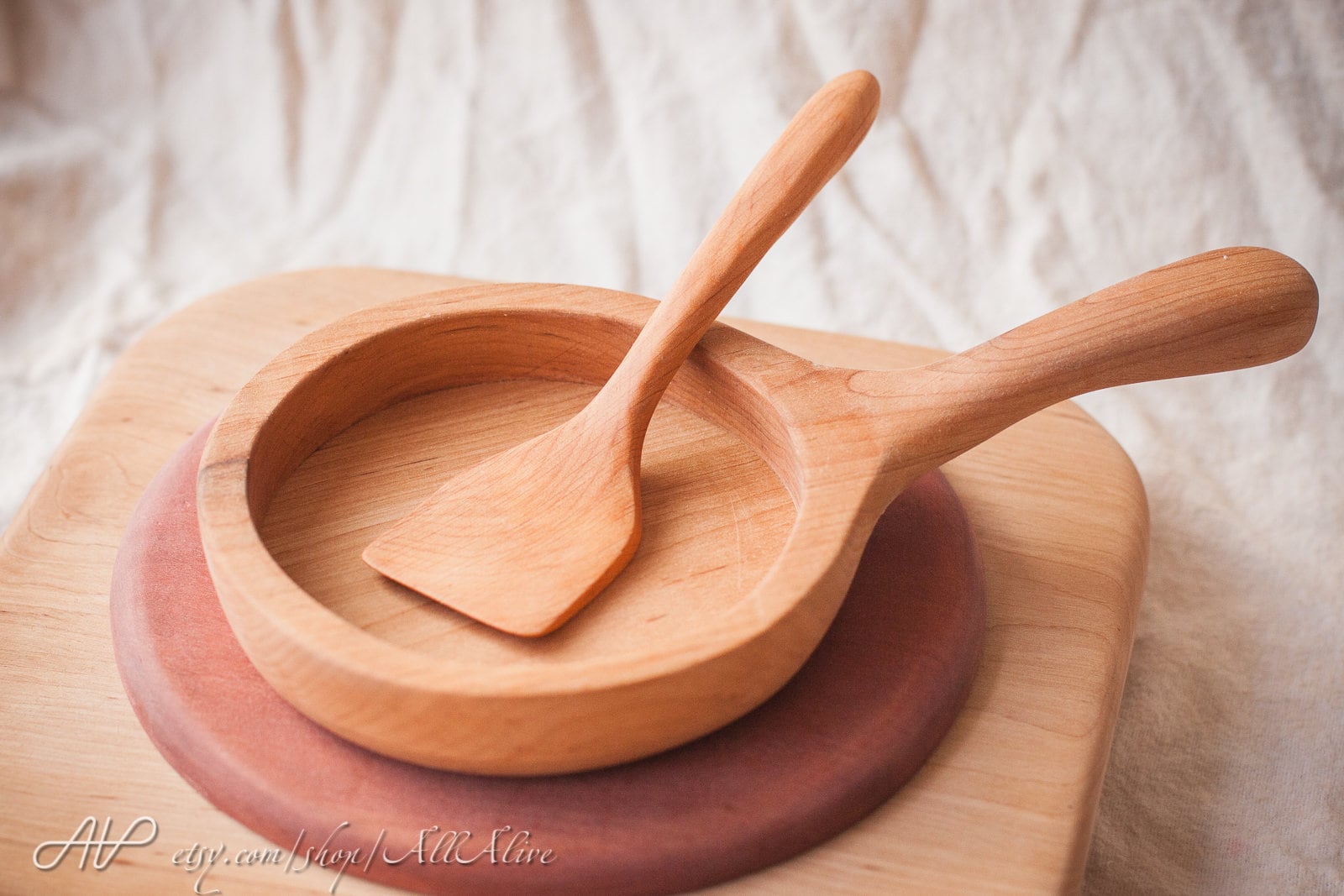 Wooden Toy Small Pan With Lid Spatula Pancakes Wood Play | Etsy