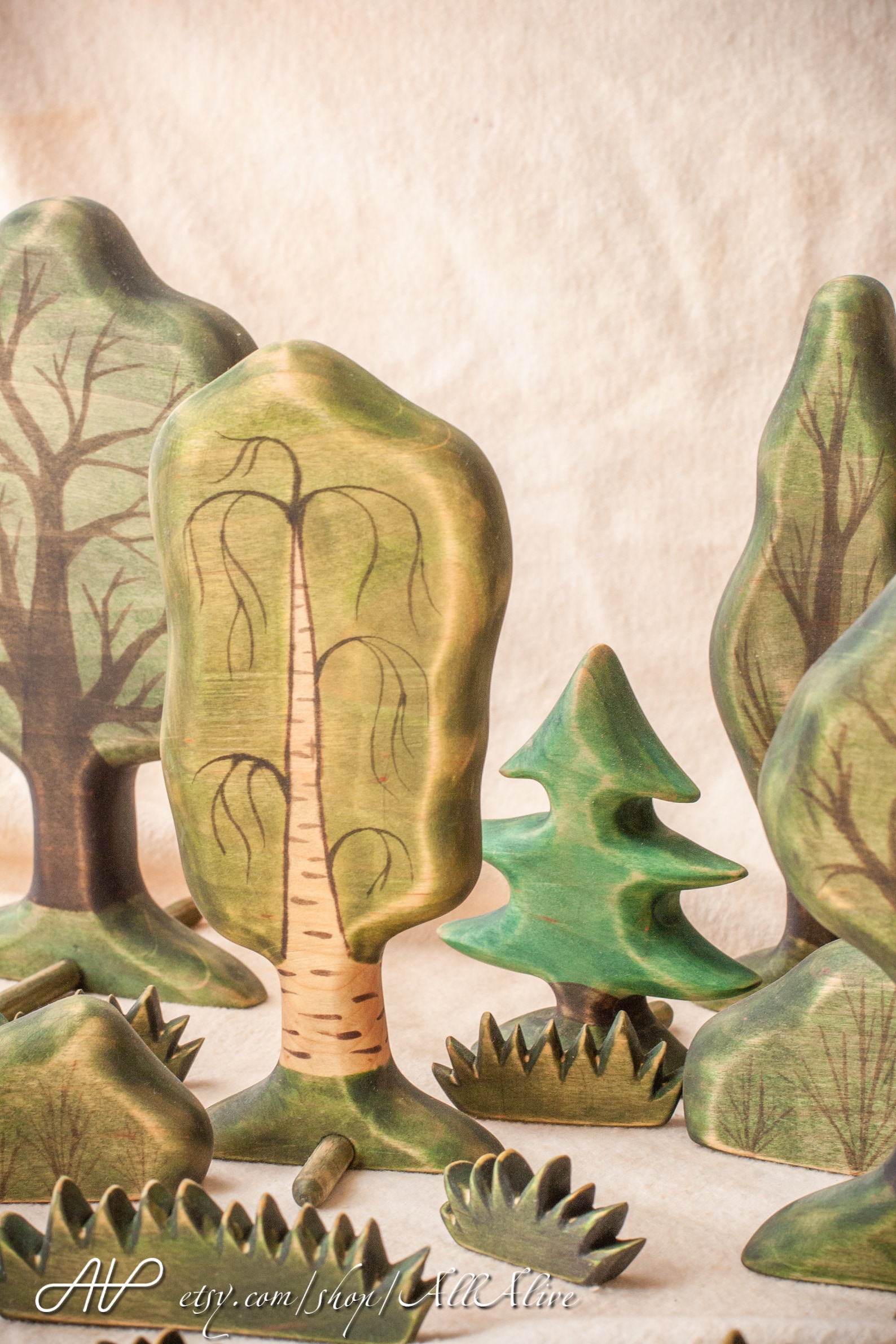 Wood Forest Big Toy Set 17pcs. Wooden Trees Bushes and - Etsy